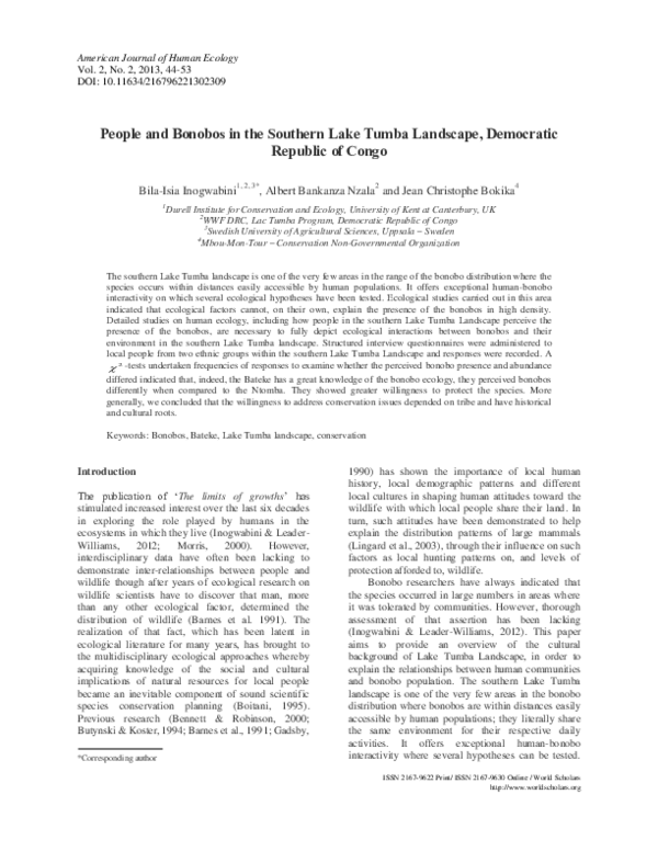 (PDF) People and Bonobos in the Southern Lake Tumba Landscape ...