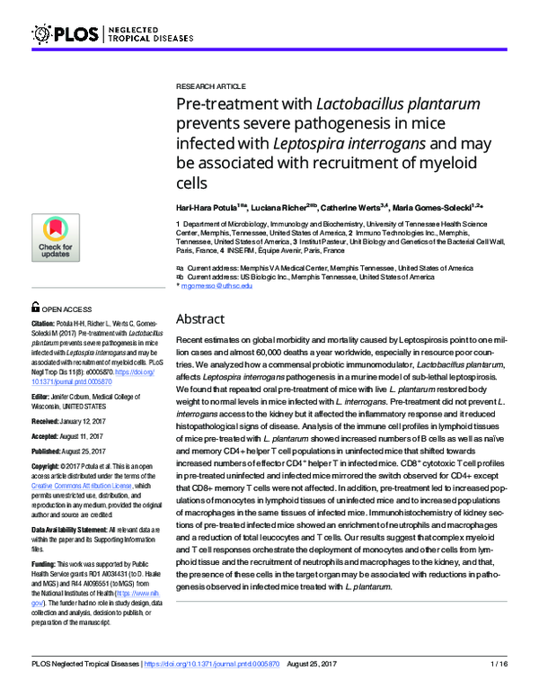 (PDF) Pre-treatment with Lactobacillus plantarum prolongs survival ...