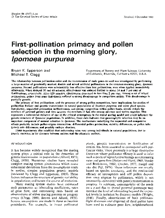 (PDF) First-pollination primacy and pollen selection in the morning ...