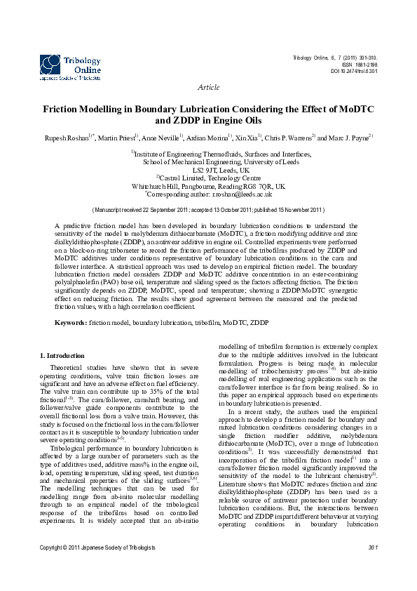 (PDF) Friction Modelling in Boundary Lubrication Considering the Effect ...