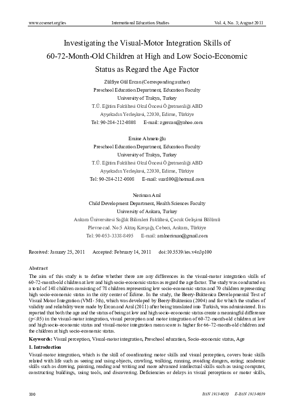 (PDF) Investigating the Visual-Motor Integration Skills of 60-72 Month ...