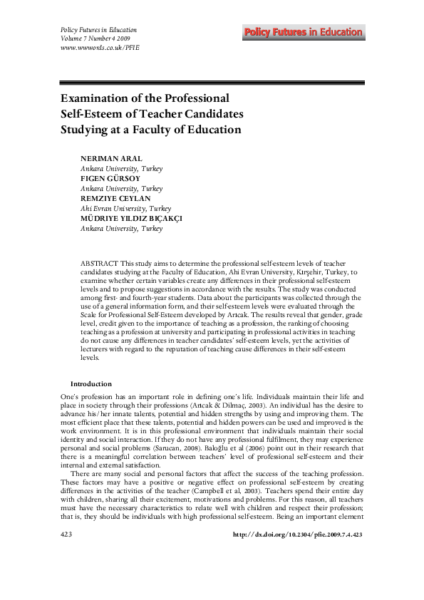 (PDF) Examination of the Professional Self-Esteem of Teacher Candidates ...
