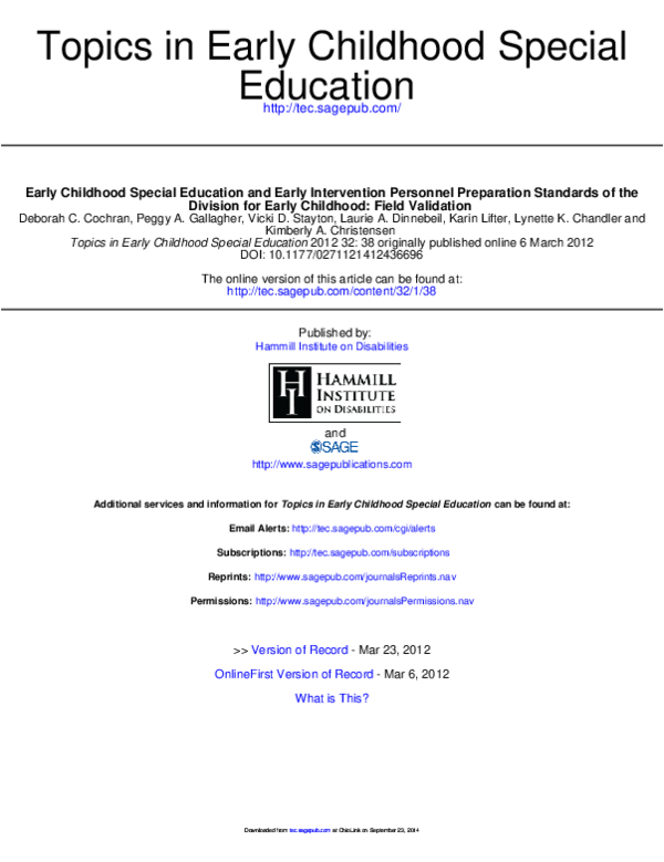 (PDF) The Alignment of CEC/DEC and NAEYC Personnel Preparation Standards