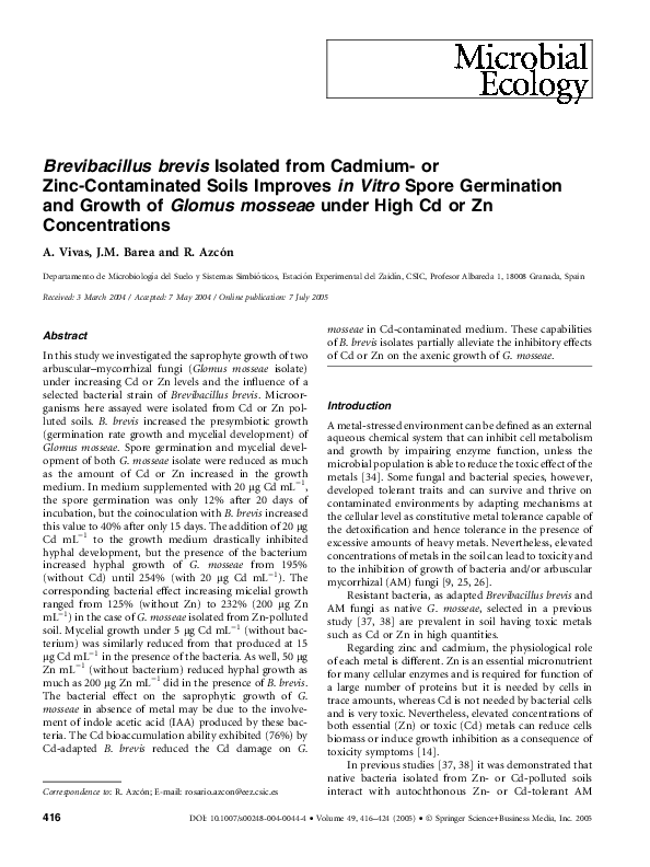 (PDF) Brevibacillus brevis Isolated from Cadmium- or Zinc-Contaminated ...