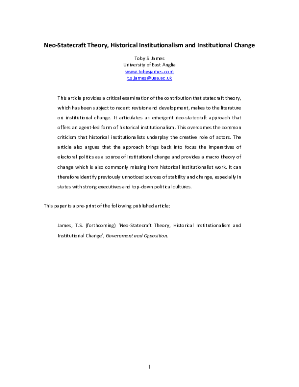 (PDF) Neo-Statecraft Theory, Historical Institutionalism and ...