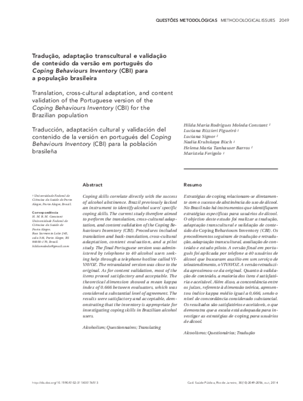 Pdf Translation Cross Cultural Adaptation And Content Validation Of The Portuguese Version