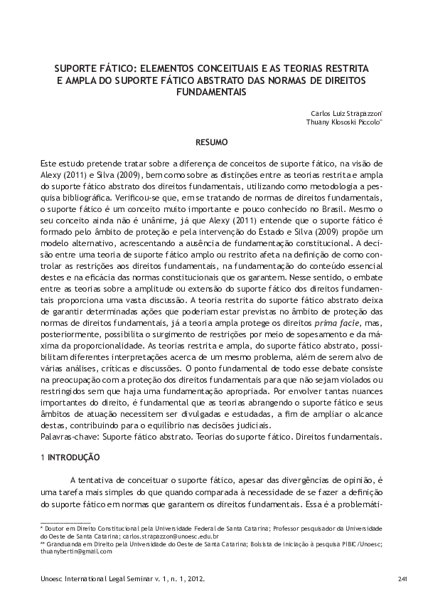 (PDF) Suporte Fático: Elementos Conceituais e as Teorias Restrita e ...
