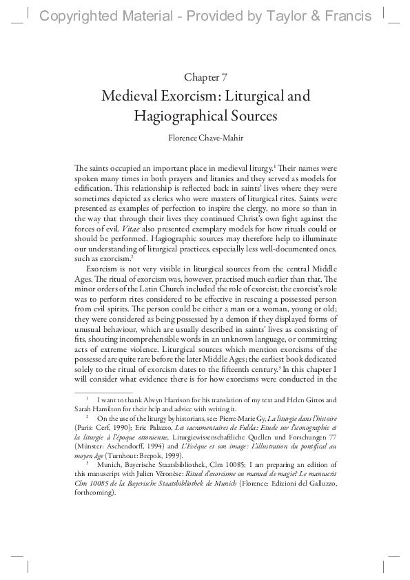 (PDF) Medieval Exorcism: Liturgical and Hagiographical Sources