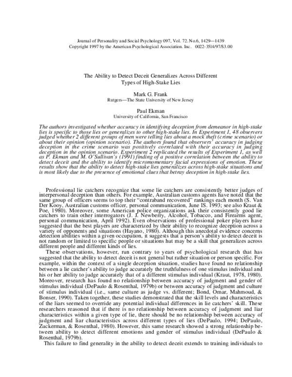 Pdf The Ability To Detect Deceit Generalizes Across Different Types