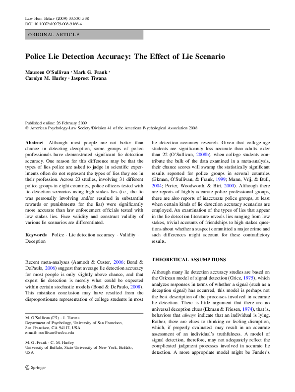 (PDF) Police lie detection accuracy: The effect of lie scenario