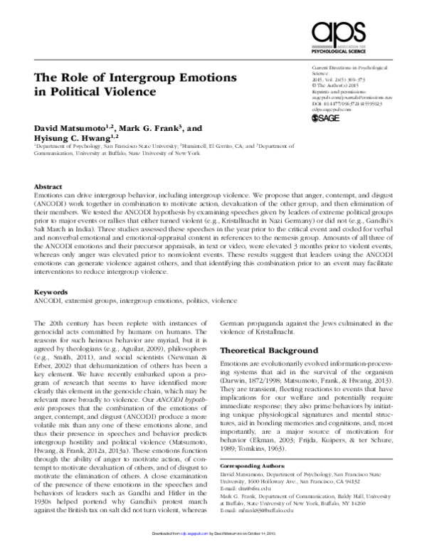 (PDF) The Role of Intergroup Emotions in Political Violence