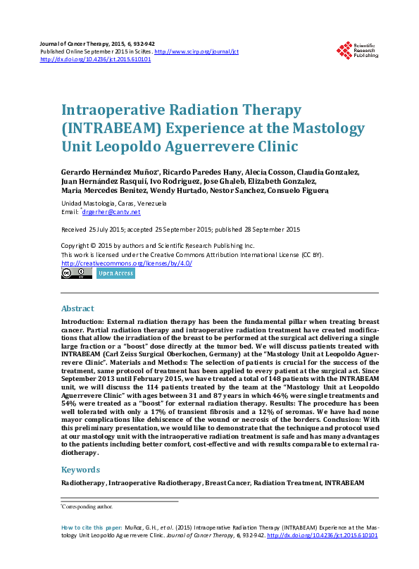 (PDF) Intraoperative Radiation Therapy (INTRABEAM) Experience at the ...