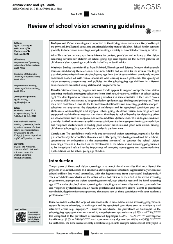 (PDF) Review of school vision screening guidelines