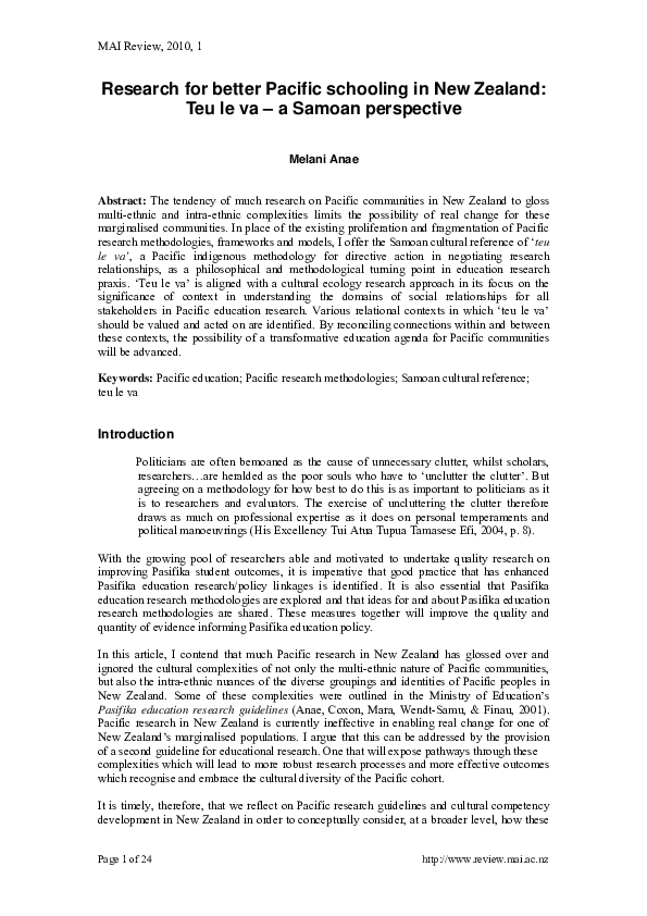 (PDF) Research for better Pacific schooling in New Zealand: Teu le va a ...