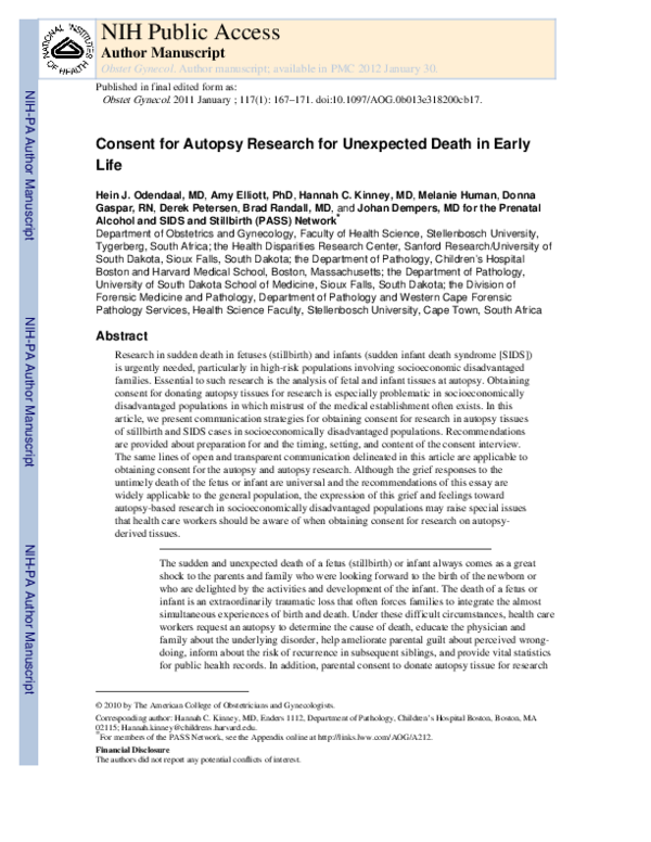 (PDF) Consent for Autopsy Research for Unexpected Death in Early Life