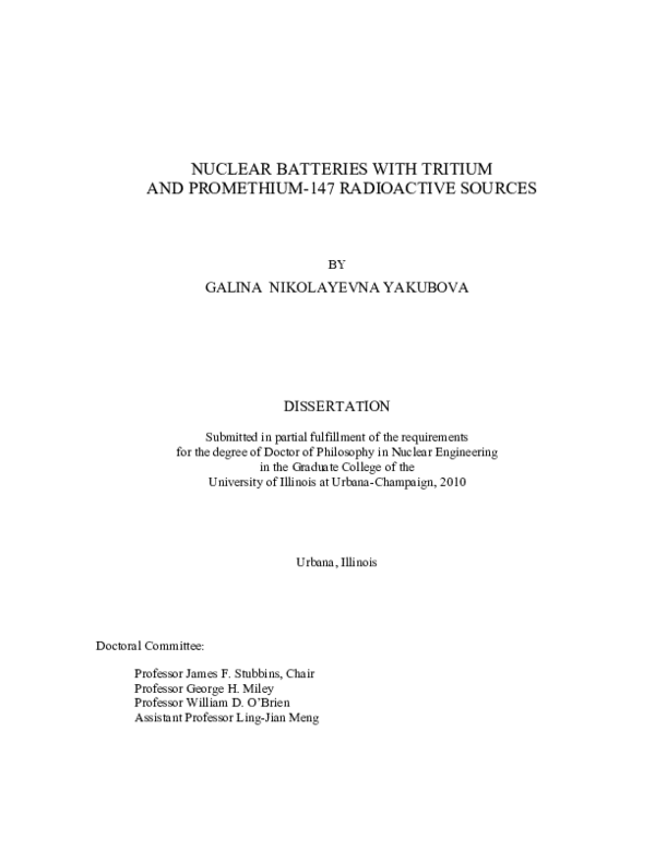 (PDF) Nuclear Batteries with Tritium and Promethium-147 Radioactive Sources