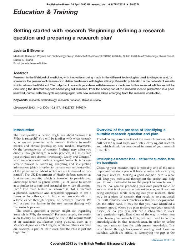 (PDF) Getting started with research 'Beginning: defining a research ...