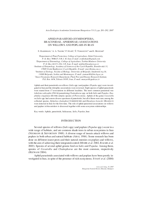 (PDF) Aphid-parasitoid (Hymenoptera, Braconidae, Aphidiinae ...