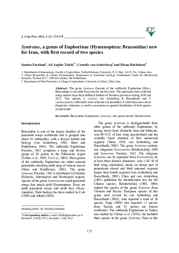 (PDF) Syntretus, a genus of Euphorinae (Hymenoptera: Braconidae) new ...