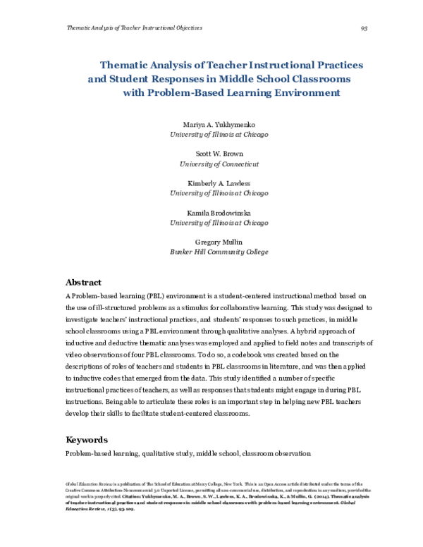 (PDF) Thematic analysis of teacher instructional practices and student responses in middle ...