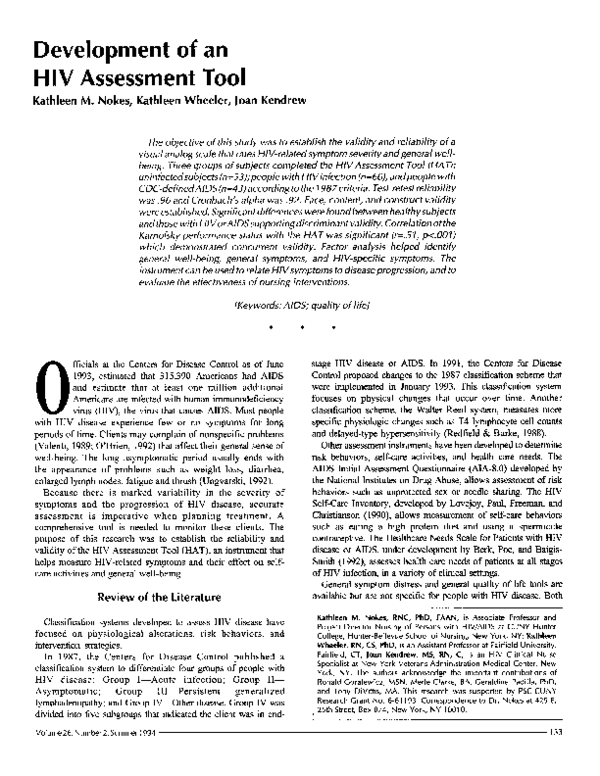 (PDF) Development of an HIV assessment tool
