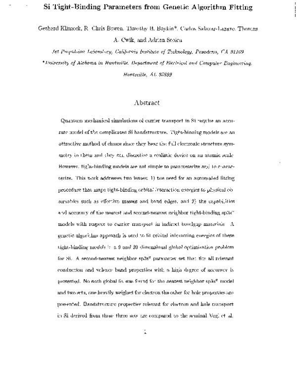 (PDF) Si tight-binding parameters from genetic algorithm fitting