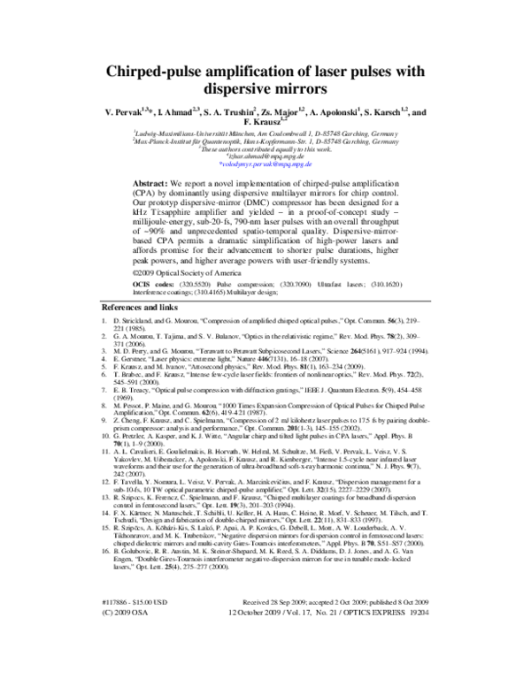 (PDF) Chirped-pulse amplification of laser pulses with dispersive mirrors