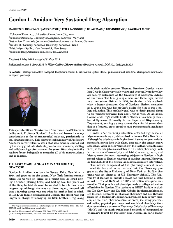 (PDF) Gordon L. Amidon: Very Sustained Drug Absorption