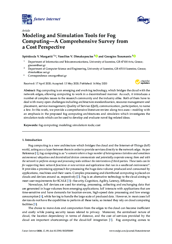 Pdf Modeling And Simulation Tools For Fog Computing—a Comprehensive Survey From A Cost