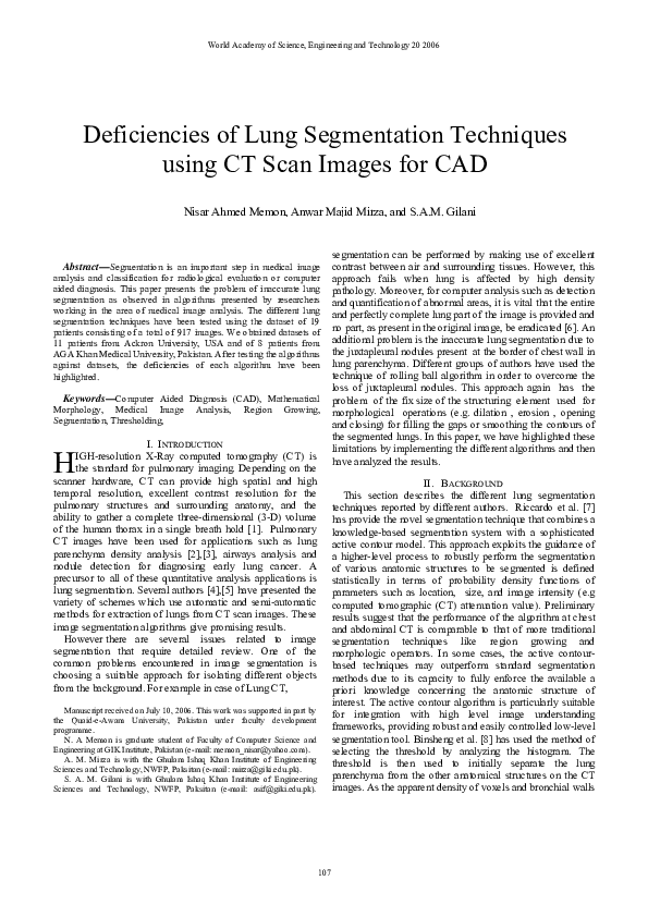 (PDF) Deficiencies of Lung Segmentation Techniques using CT Scan Images ...