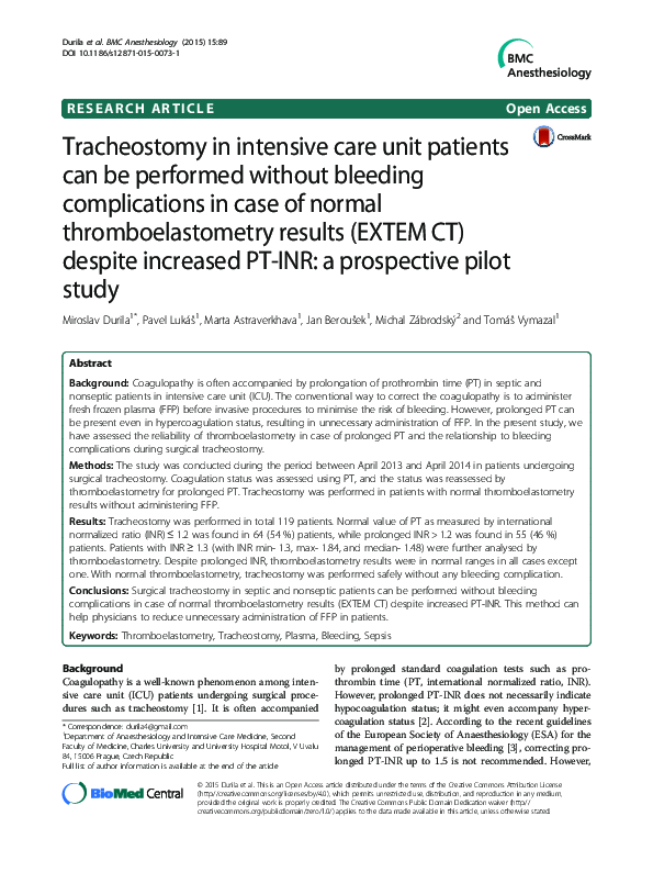 (PDF) Tracheostomy in intensive care unit patients can be performed ...