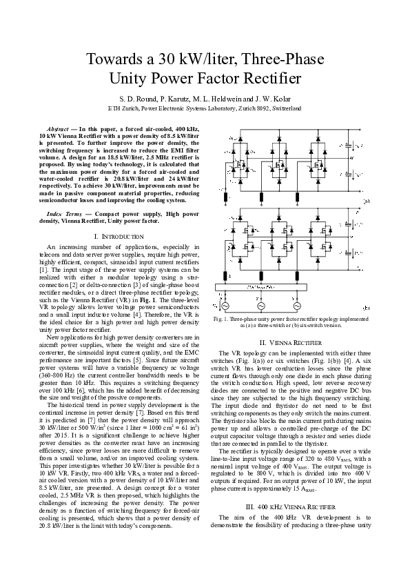 (PDF) Towards a 30kW/liter, Three-Phase Unity Power Factor Rectifier