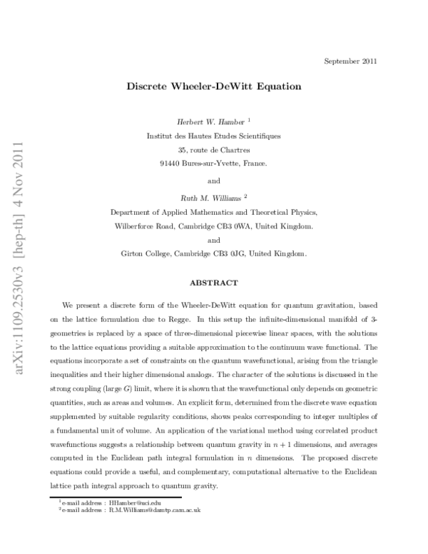 (PDF) Discrete Wheeler-DeWitt equation