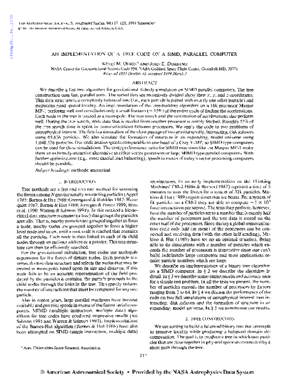 (PDF) An implementation of a tree code on a SIMD, parallel computer | Kevin Olson - Academia.edu