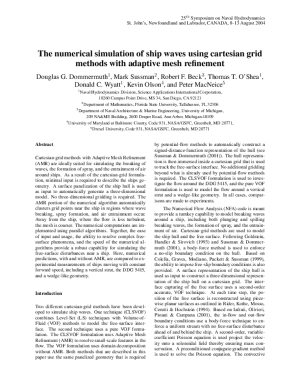Pdf The Numerical Simulation Of Ship Waves Using Cartesian Grid