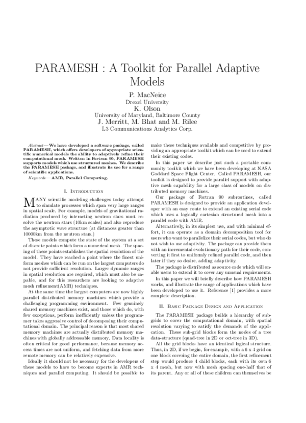 (PDF) PARAMESH : A Toolkit for Parallel Adaptive Models