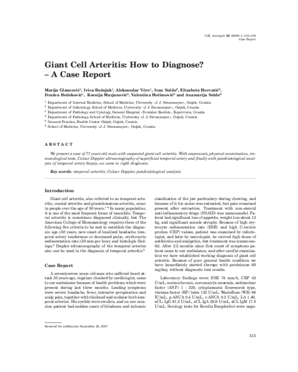 Pdf Giant Cell Arteritis How To Diagnose A Case Report