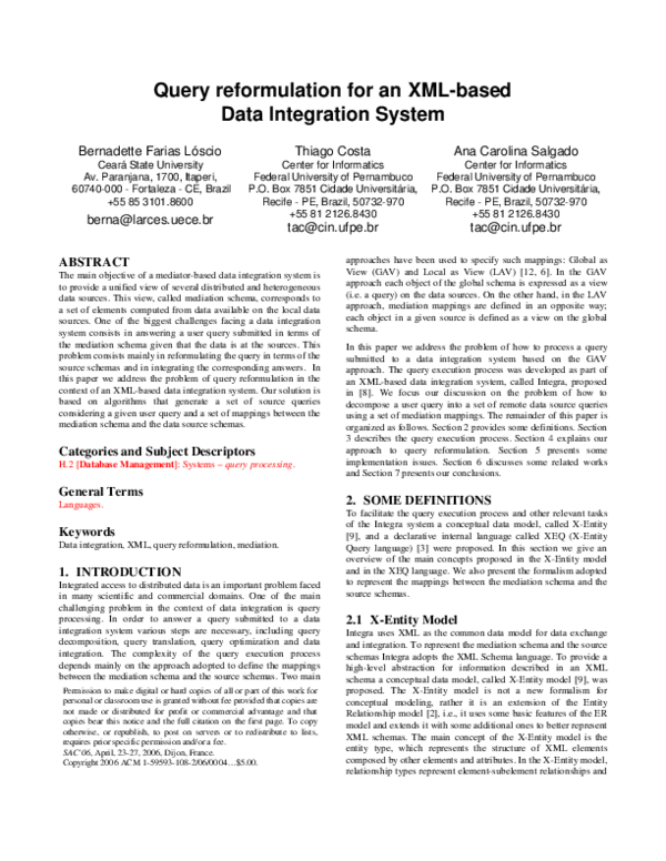 Query reformulation for an XML-based data integration system