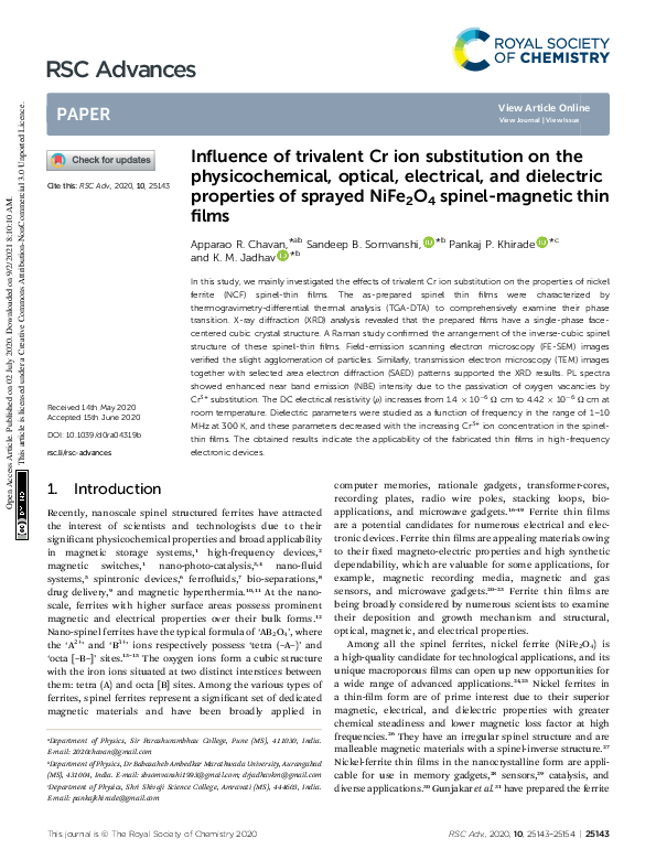 (PDF) Influence of trivalent Cr ion substitution on the physicochemical, optical, electrical ...