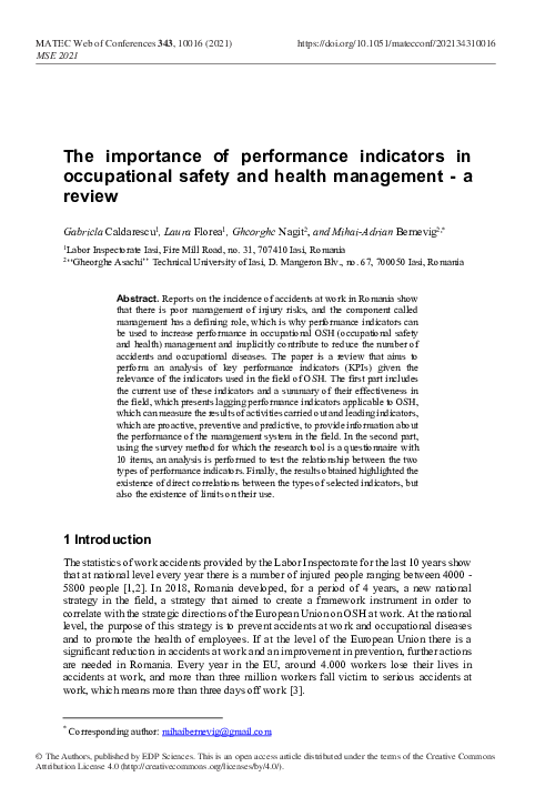PDF The Importance Of Performance Indicators In Occupational Safety PDF The Importance Of Performance Indicators In Occupational Safety