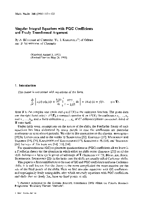 (PDF) Singular Integral Equations with PQC Coefficients and Freely Transformed Argument
