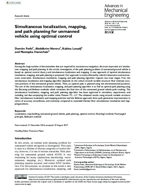 Pdf Simultaneous Localization Mapping And Path Planning For Unmanned Vehicle Using Optimal