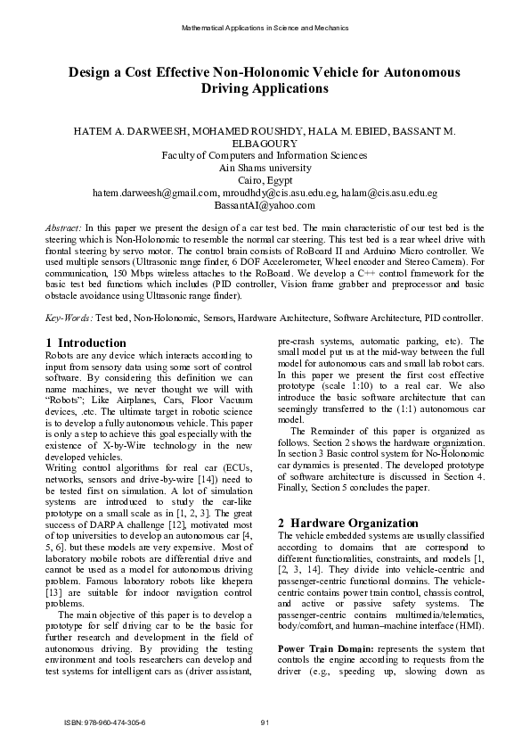 (PDF) Design a Cost Effective Non-Holonomic Vehicle for Autonomous ...
