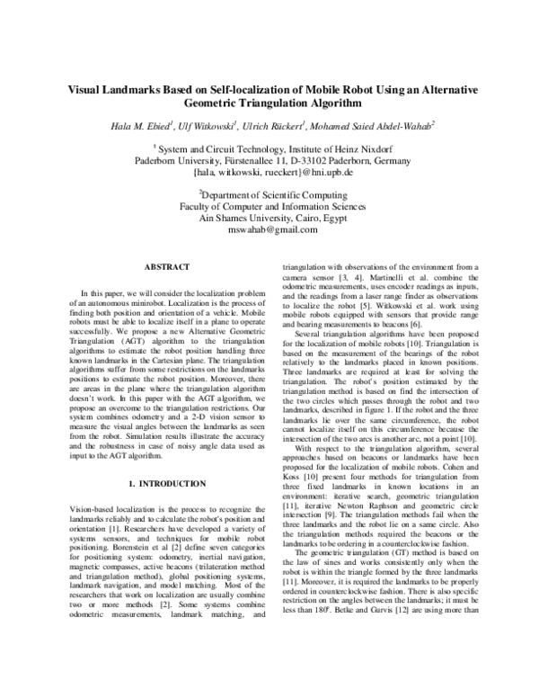 (PDF) Visual Landmarks Based on Self-localization of Mobile Robot Using an Alternative Geometric ...