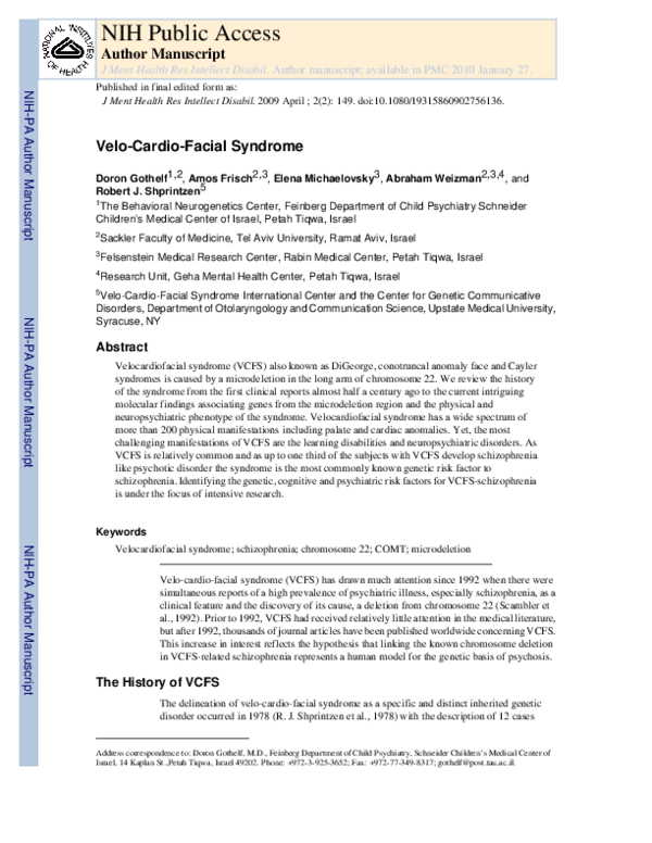 (PDF) Velocardiofacial Syndrome