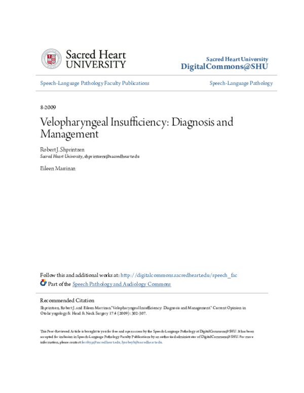 (PDF) Velopharyngeal insufficiency: diagnosis and management