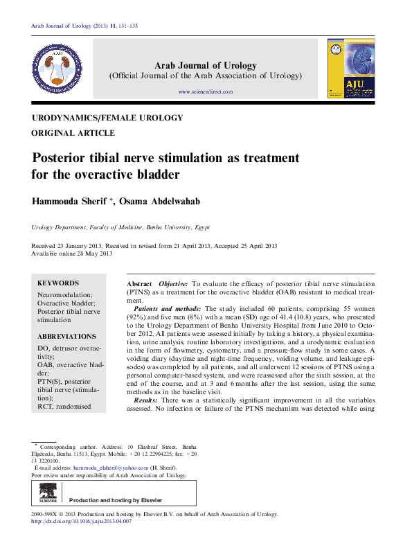(PDF) Posterior tibial nerve stimulation as treatment for the ...