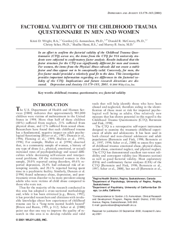 (PDF) Factorial validity of the Childhood Trauma Questionnaire in men ...