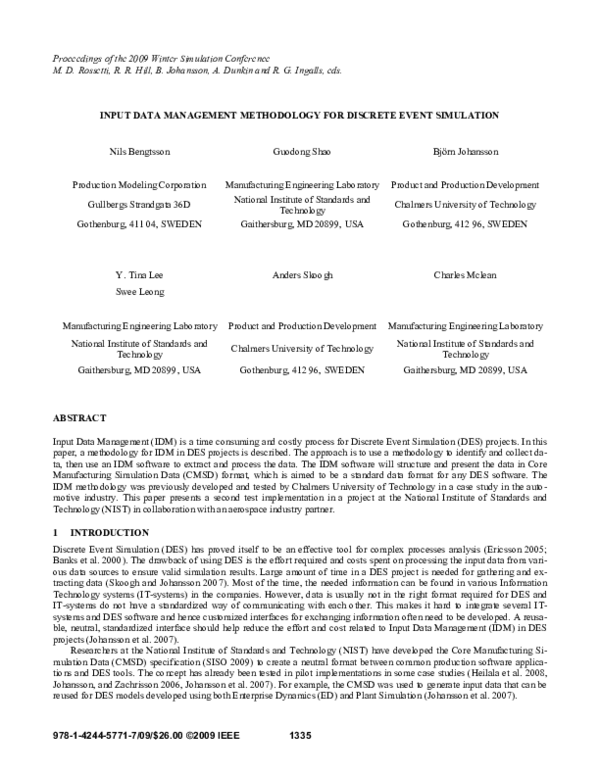 Pdf Input Data Management Methodology For Discrete Event Simulation Guodong Shao
