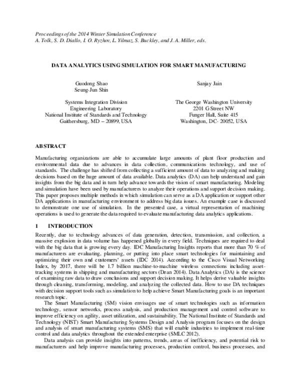 (PDF) Data analytics using simulation for smart manufacturing
